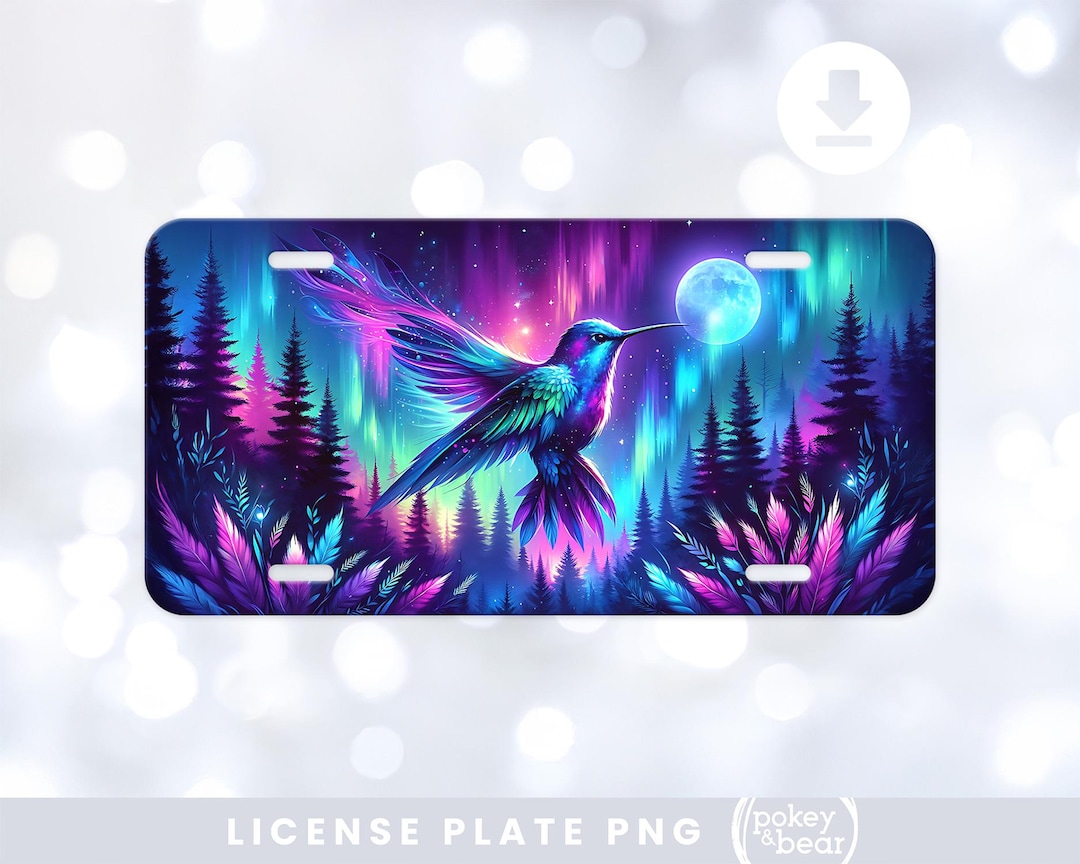Neon Hummingbird License Plate Sublimation Design Northern Lights ...