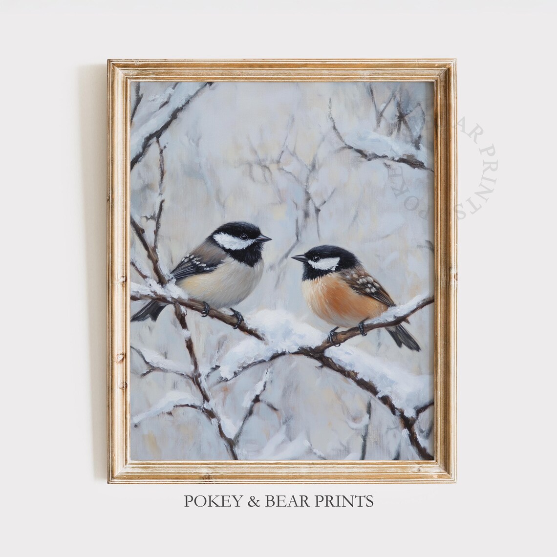 Rustic Winter Songbirds Printable Art, Chickadee and Wren on Snowy ...