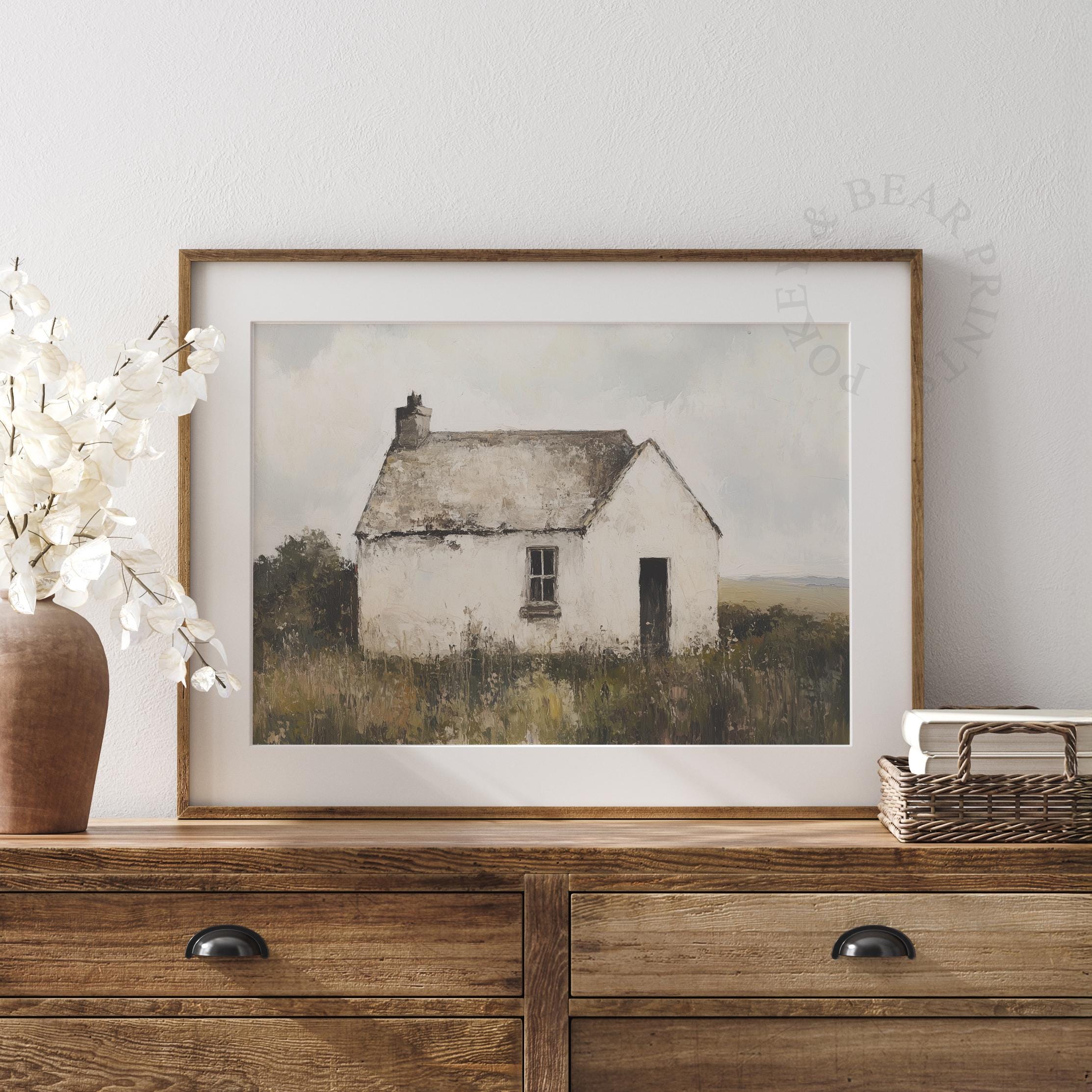 Printable Country Cottage Painting, Rustic Cottagecore Landscape, Moody ...