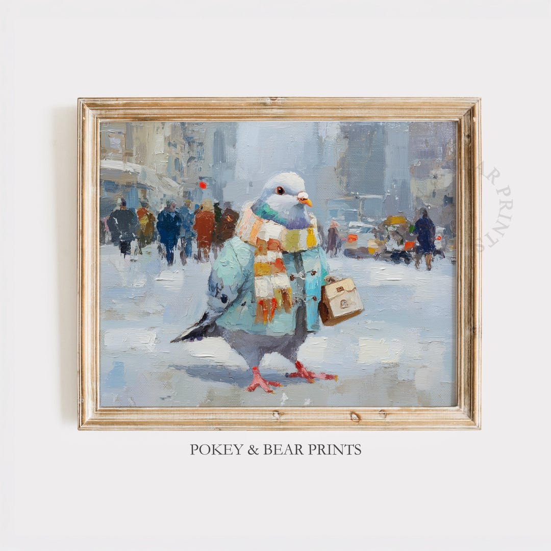 Printable Cozy Pigeon in Winter Coat, Cute Urban Pigeon Art, Playful ...