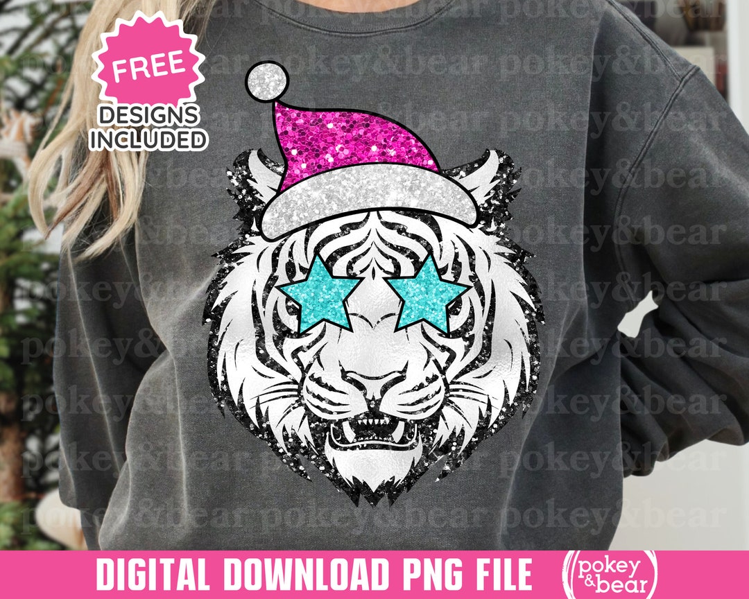 Faux Glitter Tiger Png Sublimation Design Pink Christmas Png File Cute ...