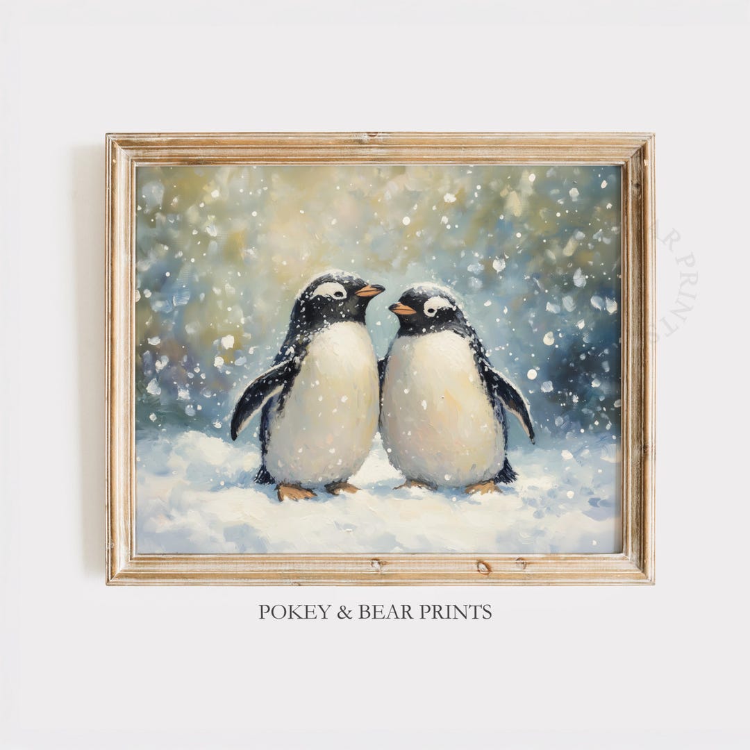 Cute Winter Penguins, Snowy Scene Printable, Festive Painting, Cozy ...