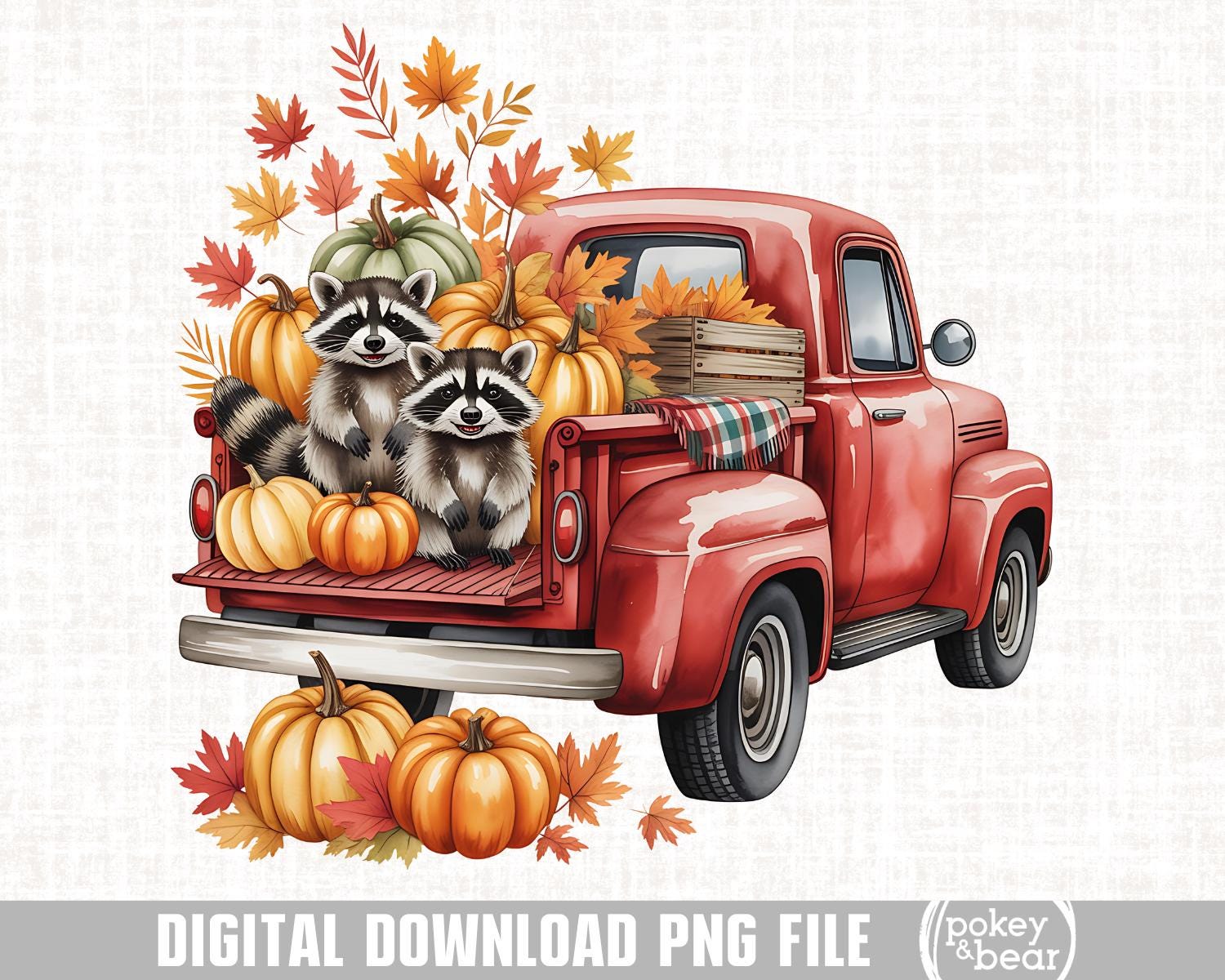 Little Red Truck Fall Png Sublimation Design, Cute Autumn Raccoon ...