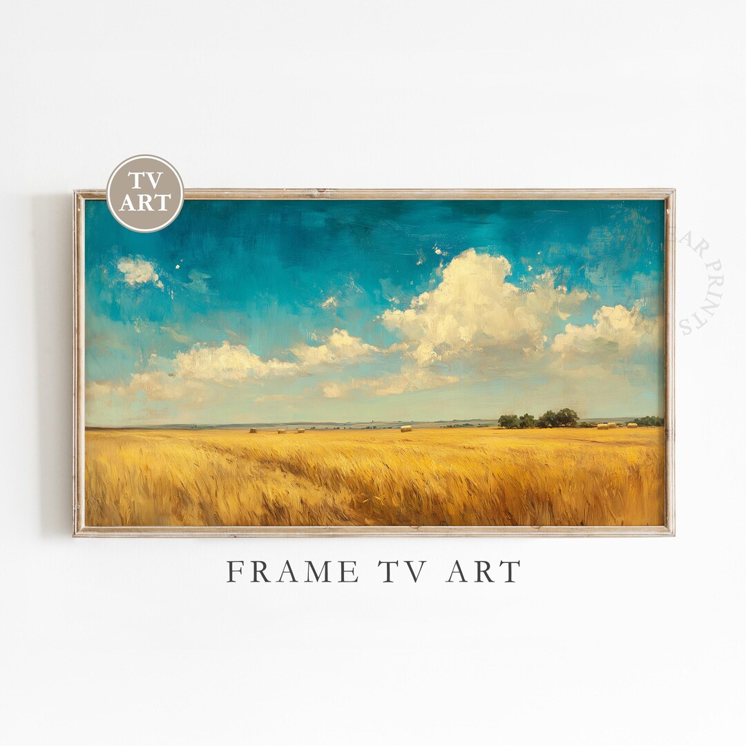 Rustic Harvest Field Frame TV Art, Bucolic Landscape With Farmers ...