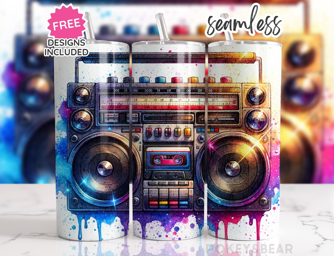 Retro Boombox Tumbler Wrap 20 Oz Skinny Tumbler Sublimation Design 90s ...