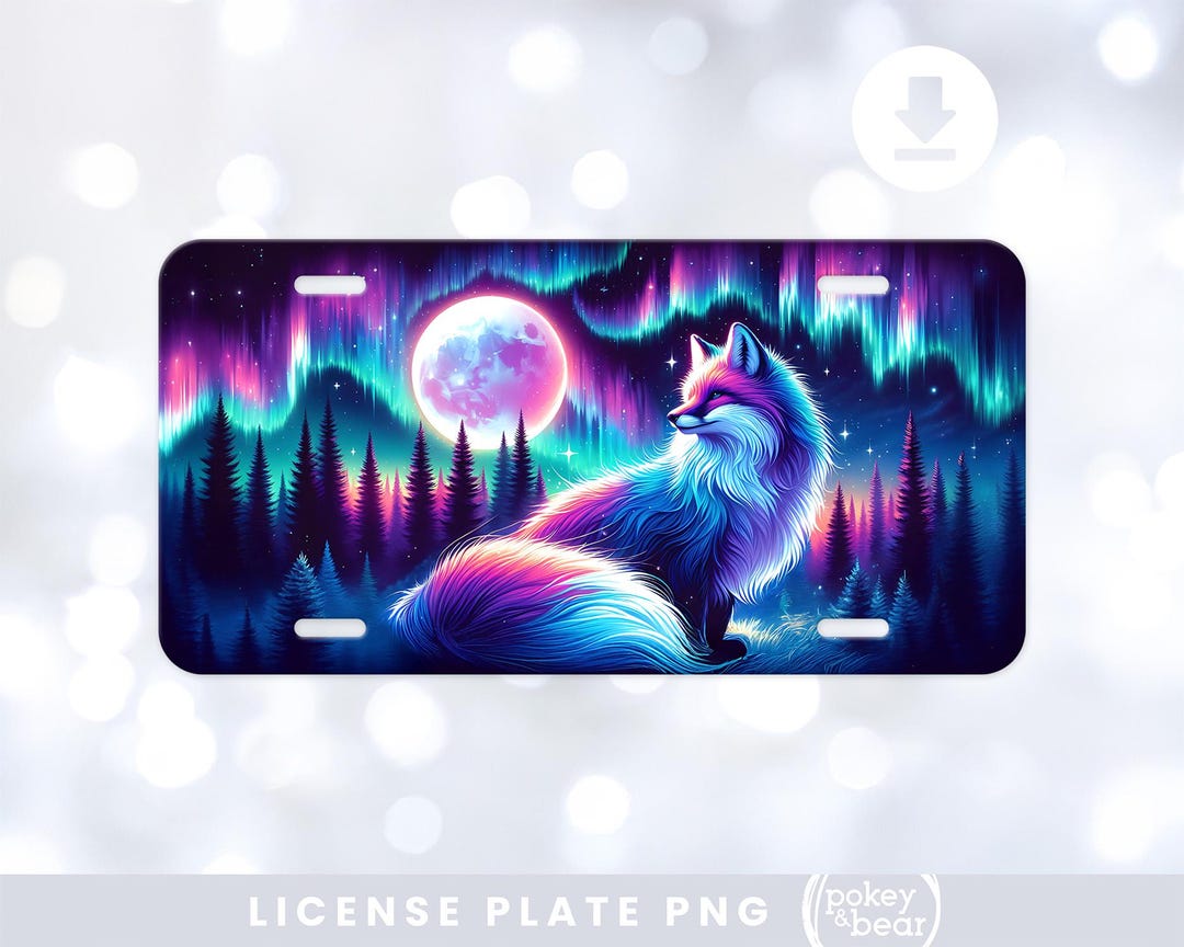 Neon Fox License Plate Sublimation Design Northern Lights License Plate ...