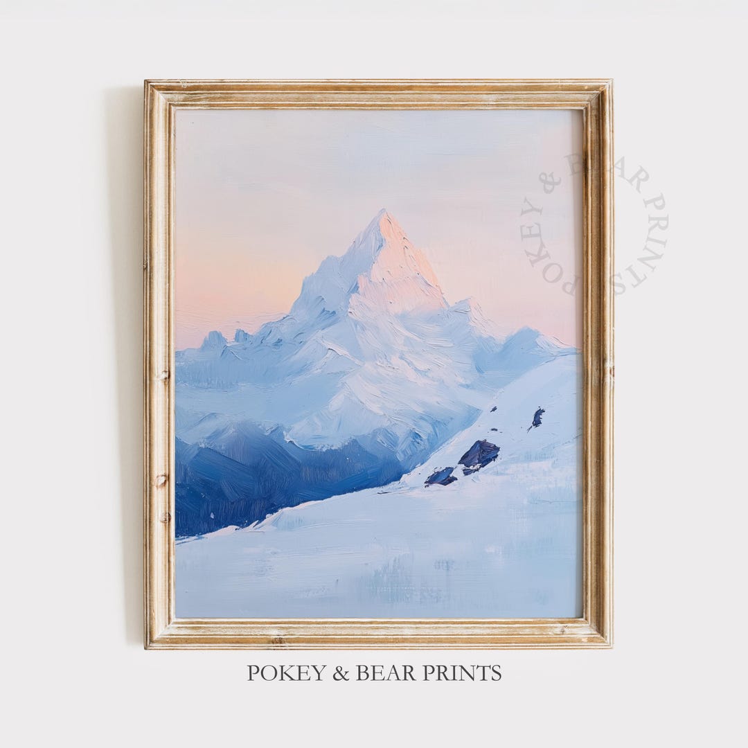 Snowy Mountain Peak at Sunrise, Printable Landscape Art, Serene Pastel ...