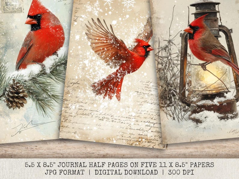 Winter Cardinal Junk Journal Pages Holiday Scrapbooking Printable ...