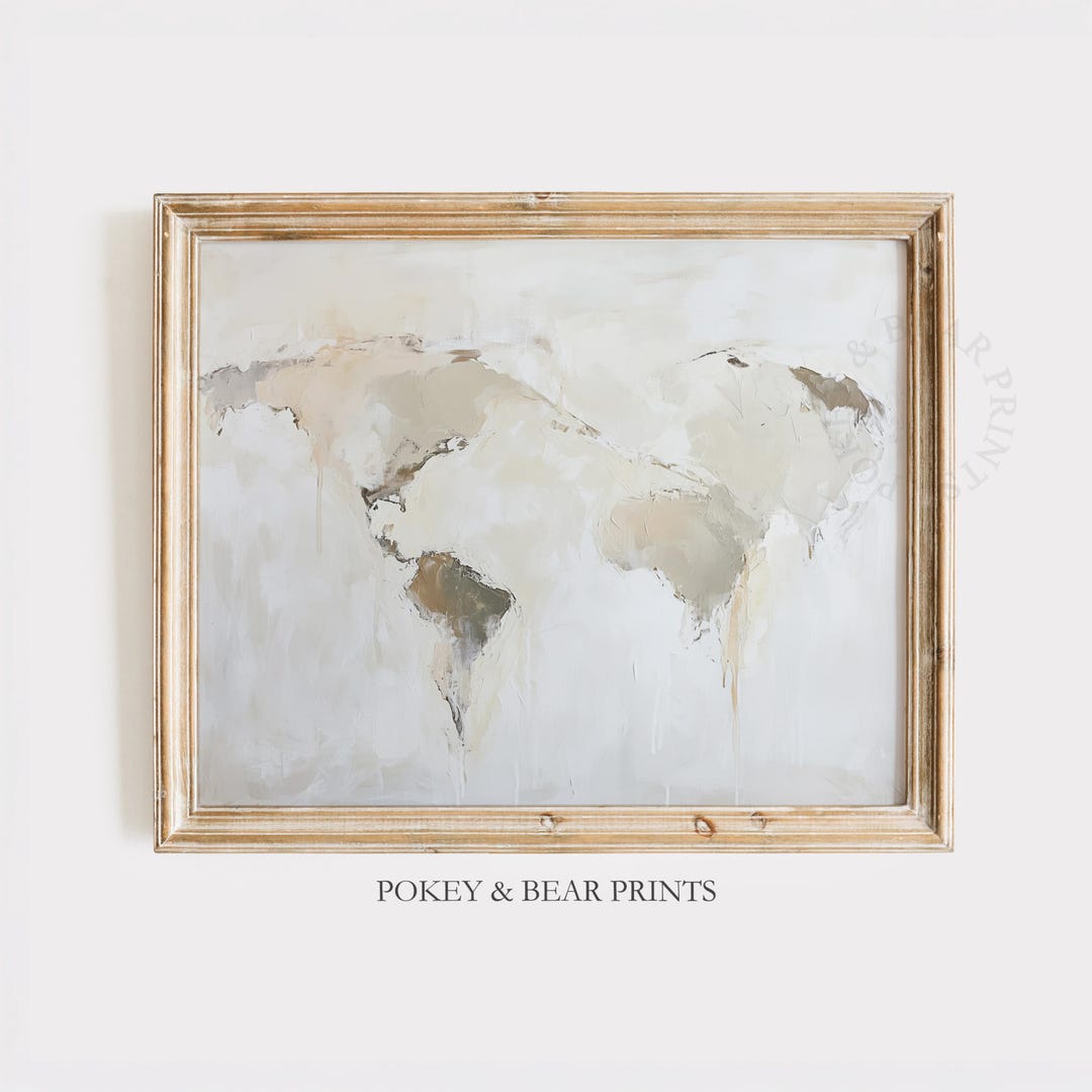 World Map Art, Neutral Earth Tone Printable, Modern Farmhouse Decor ...