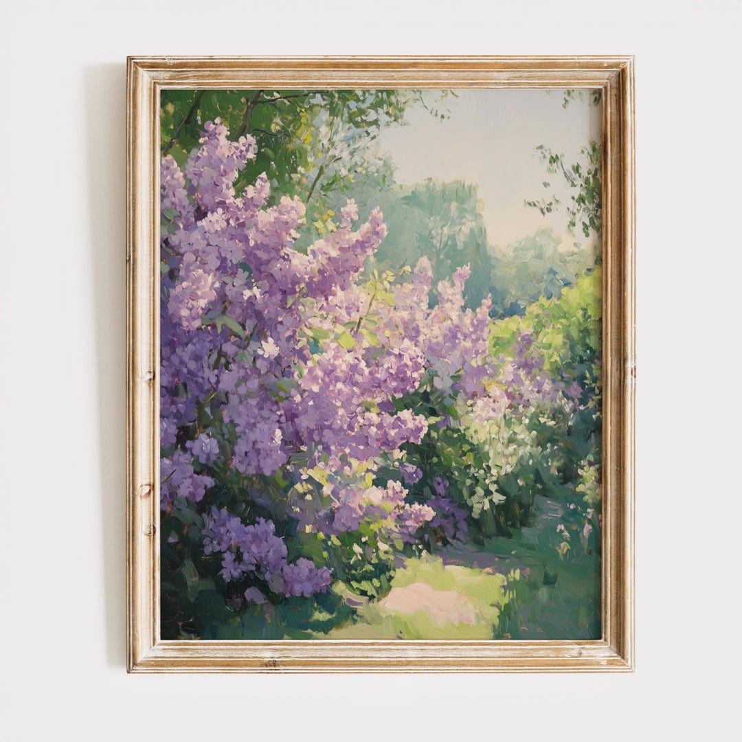 Lilac Bushes in Bloom Printable, Cottagecore Floral Painting, Romantic ...