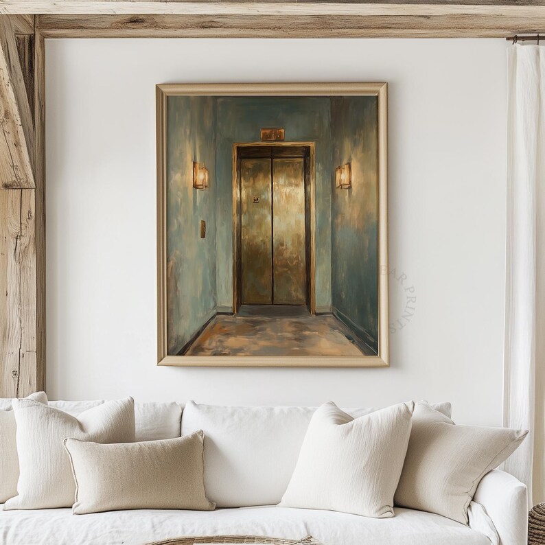 Vintage Elevator Doors Printable, Moody Urban Rustic Art, Cinema Style ...