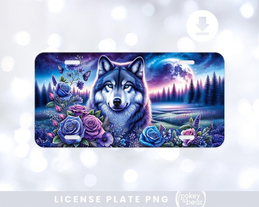 Wolf License Plate Sublimation Design Northern Lights License Plate Png ...