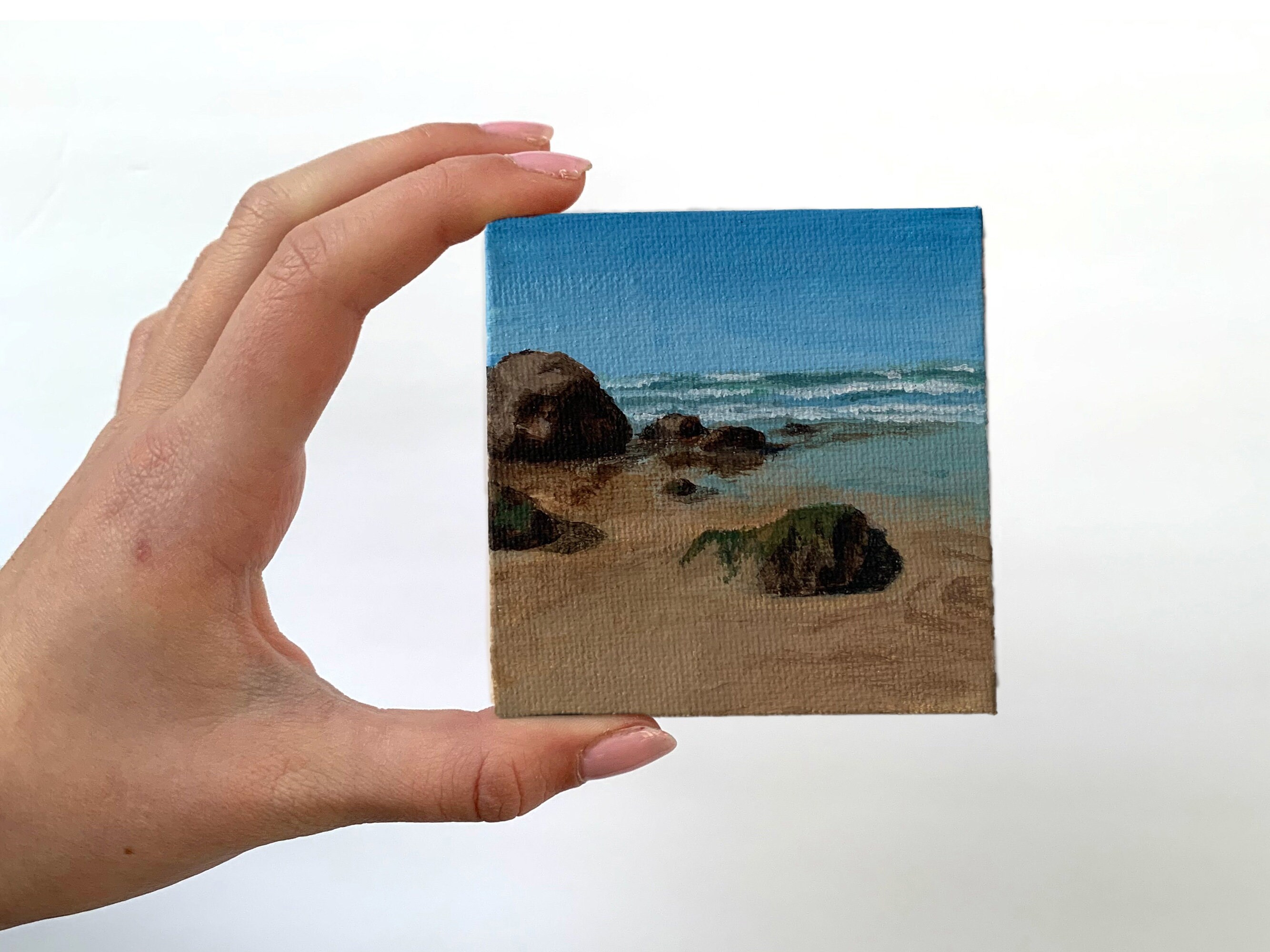 Mini Painting of Oregon, Pacific Ocean Rocks on Beach Hand Painted ...