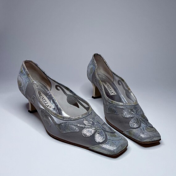 Vintage Italian Silver Floral Mesh Heels - Elegant Br… - Gem
