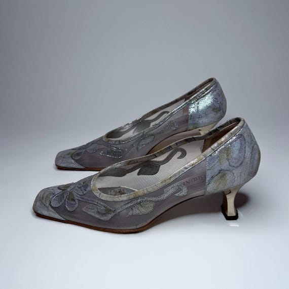 Vintage Italian Silver Floral Mesh Heels - Elegant Br… - Gem