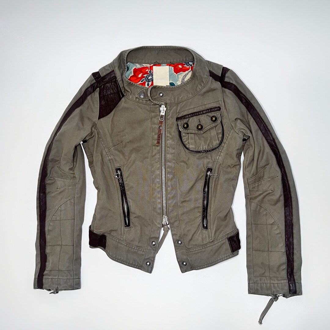Diesel Khaki Cargo Jacket With Leather Details - Etsy