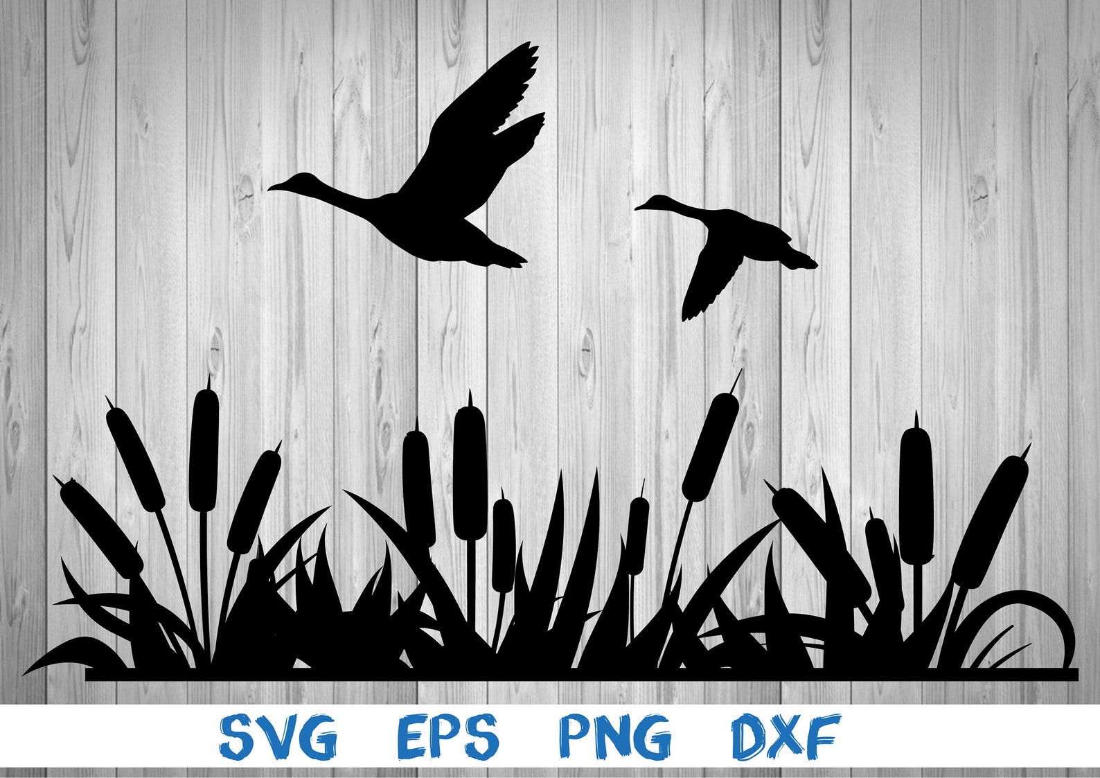 Flying mallard ducks reeds silhouette svg png eps dxf | Etsy