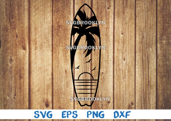 Surf Board Surfing Palm Tree Beach Sunset Landscape Svg - Etsy