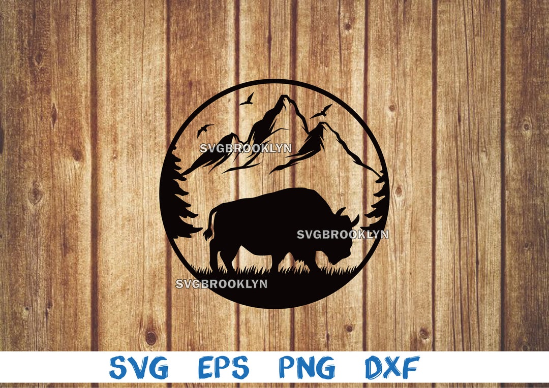 Bison, American Bison, Landscape, Mountain, Tree, Birds, Svg, Png, Eps ...