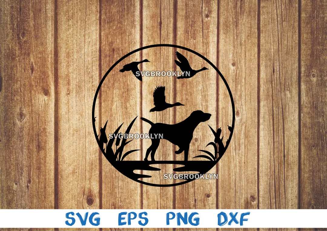 Hunting Dog Duck Reeds Circle Silhouette Svg Png Eps - Etsy