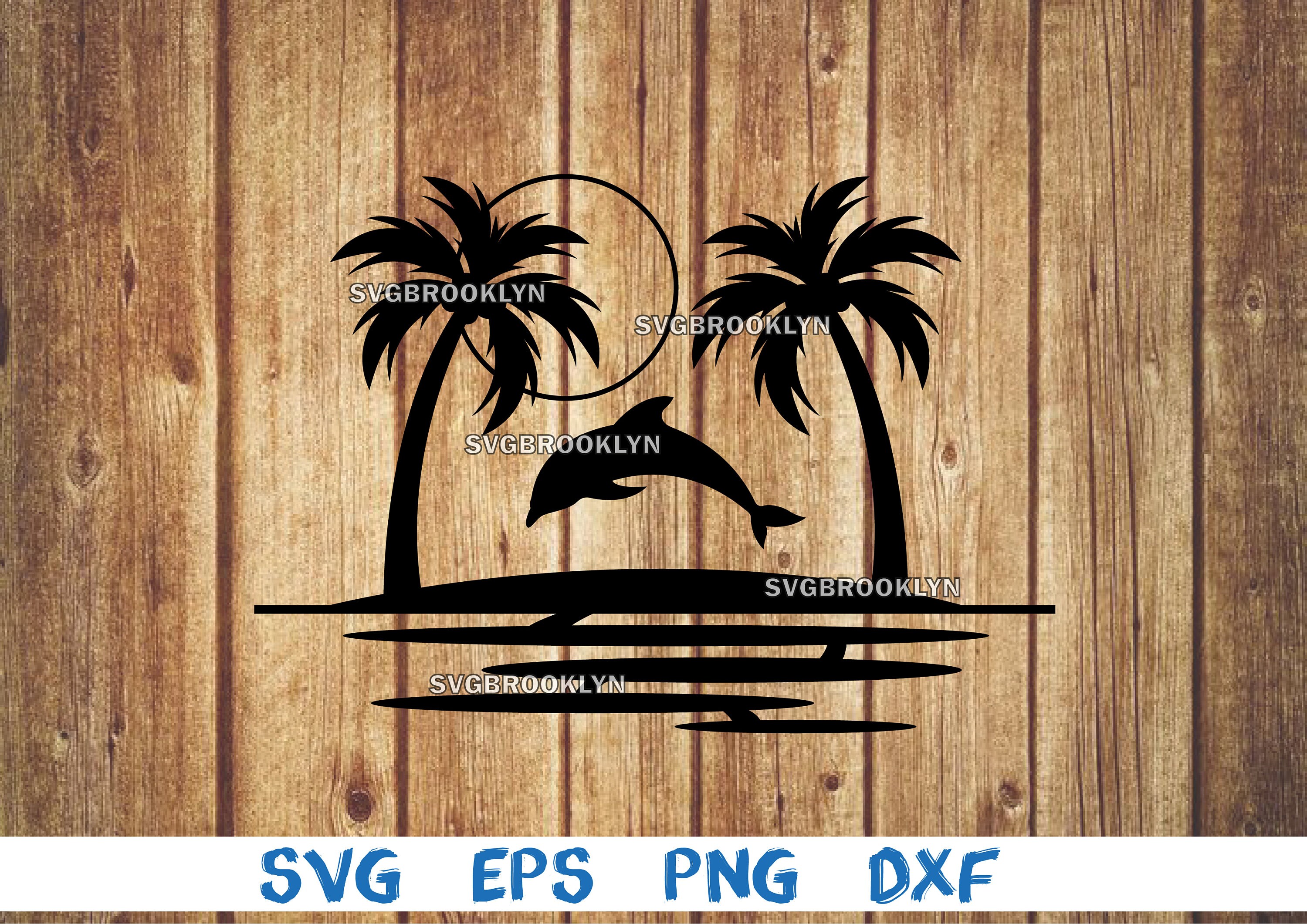 Palm Tree, Tropical Island, Sunset, Dolphin, Svg, Png, Eps, Dxf ...