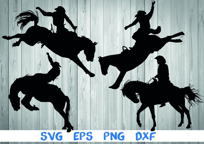 Bronc rider bucking broncohorse rider rodeo svg png eps | Etsy