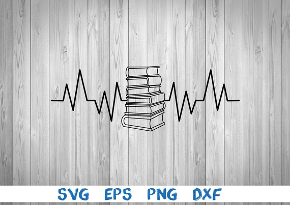 Book stack of books heart beat book heart beat silhouette | Etsy