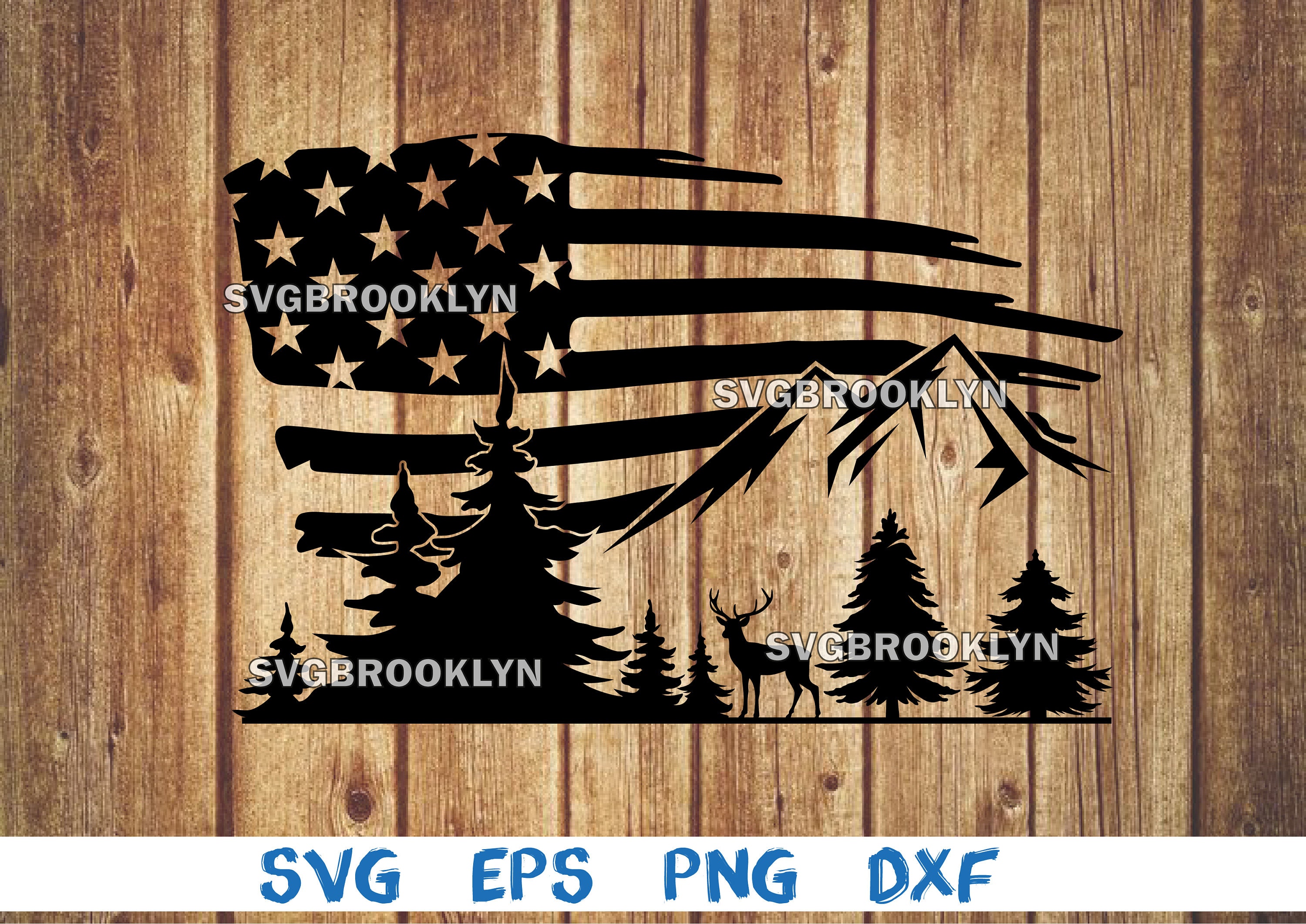 American Flag Mountain Deer Tree Landscape Picture Svg - Etsy