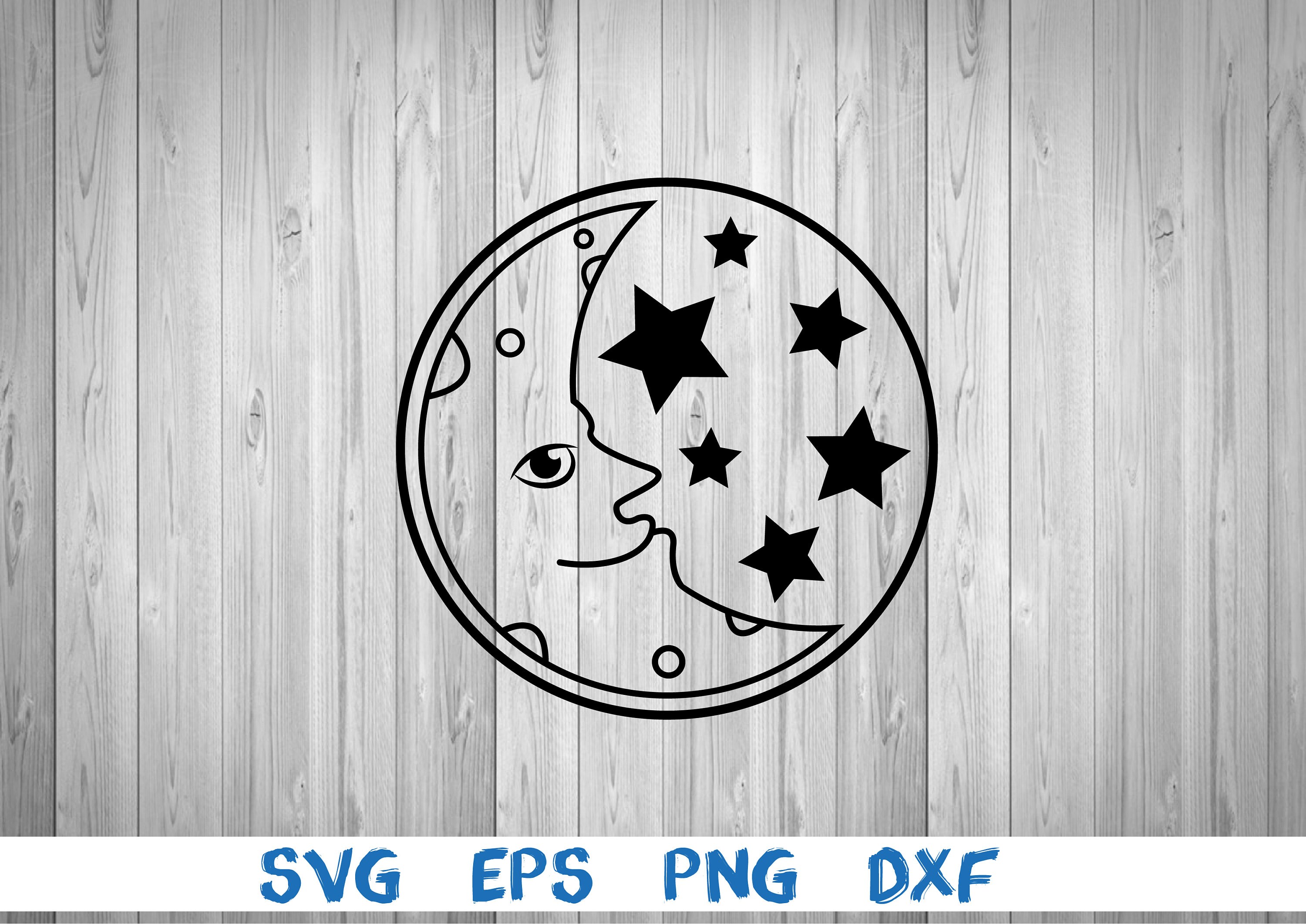 Vintage Retro Moon Stars Picture Svg Png Eps Dxf | Etsy