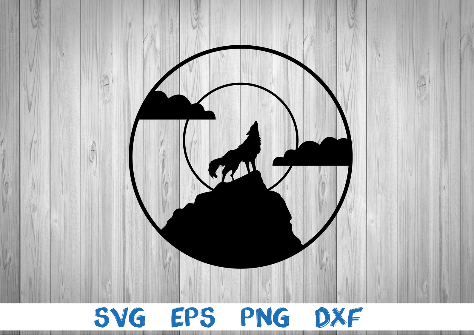 Lobo luna lobo aullador nubes círculo svg png eps dxf - Etsy España