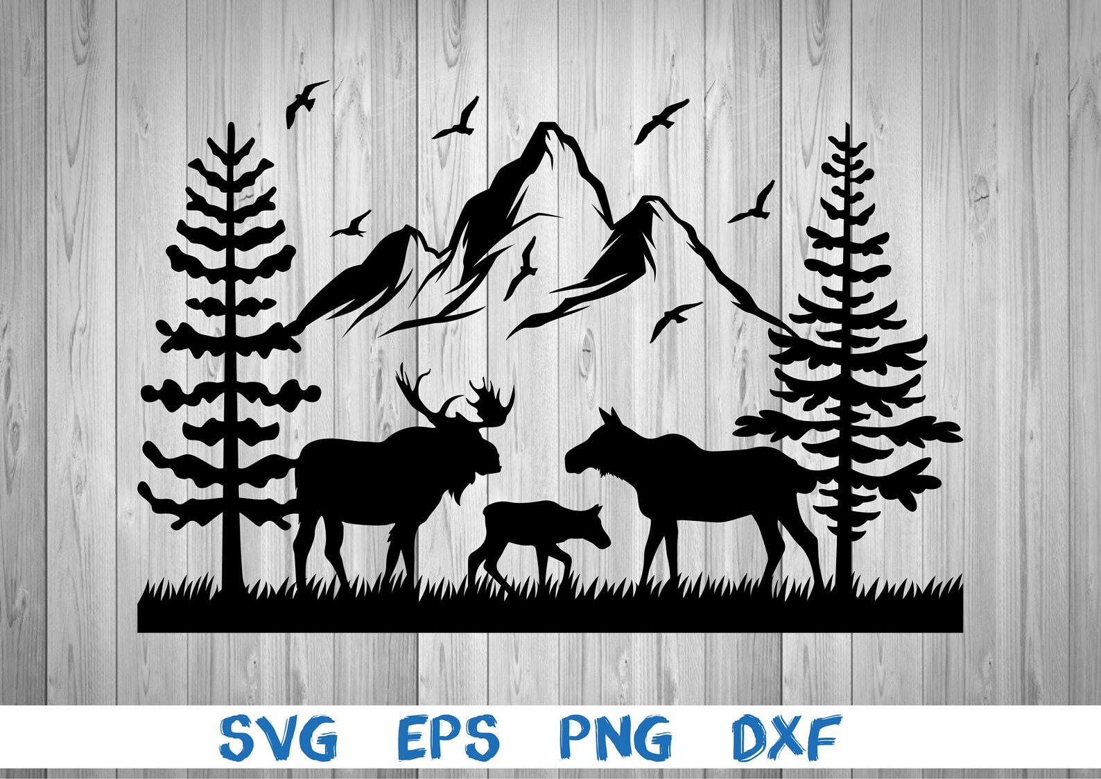 Moose deer moose family baby moose silhouette picture | Etsy