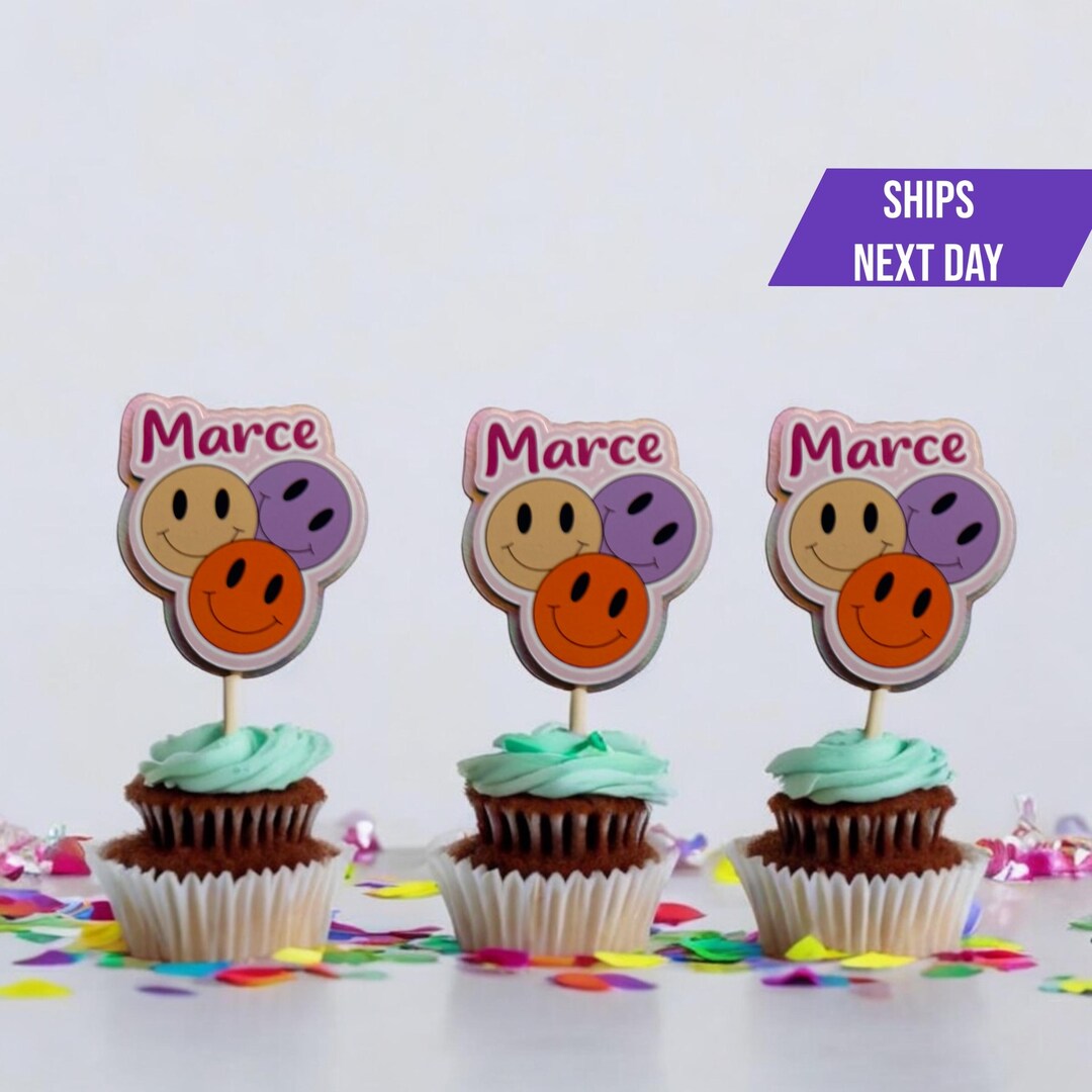 Personalized Preppy Cupcake Toppers, Groovy Party, Kids Party Decor ...