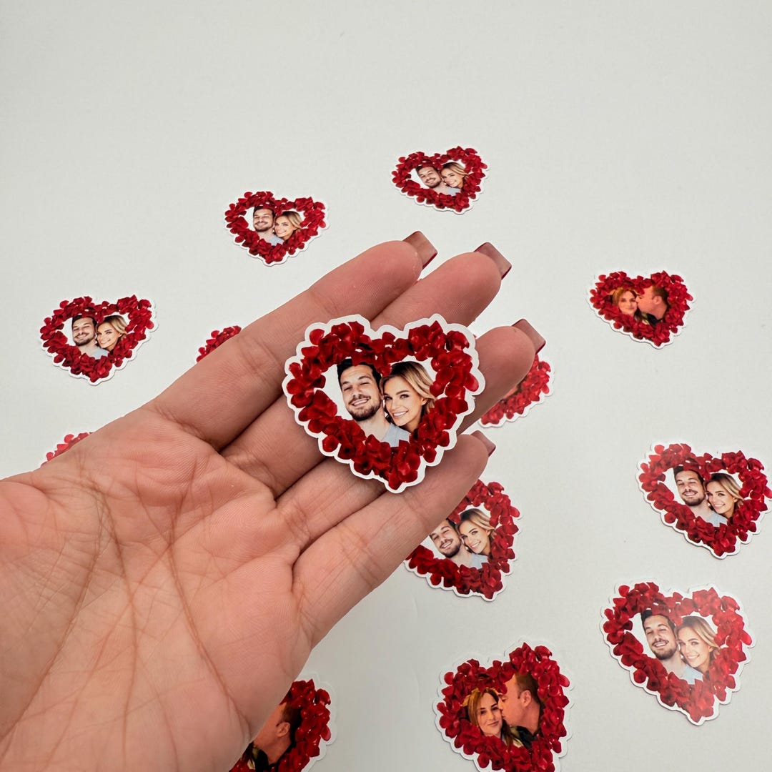 Personalized Couple Photo Sticker: Heart Confetti for Anniversary - Etsy