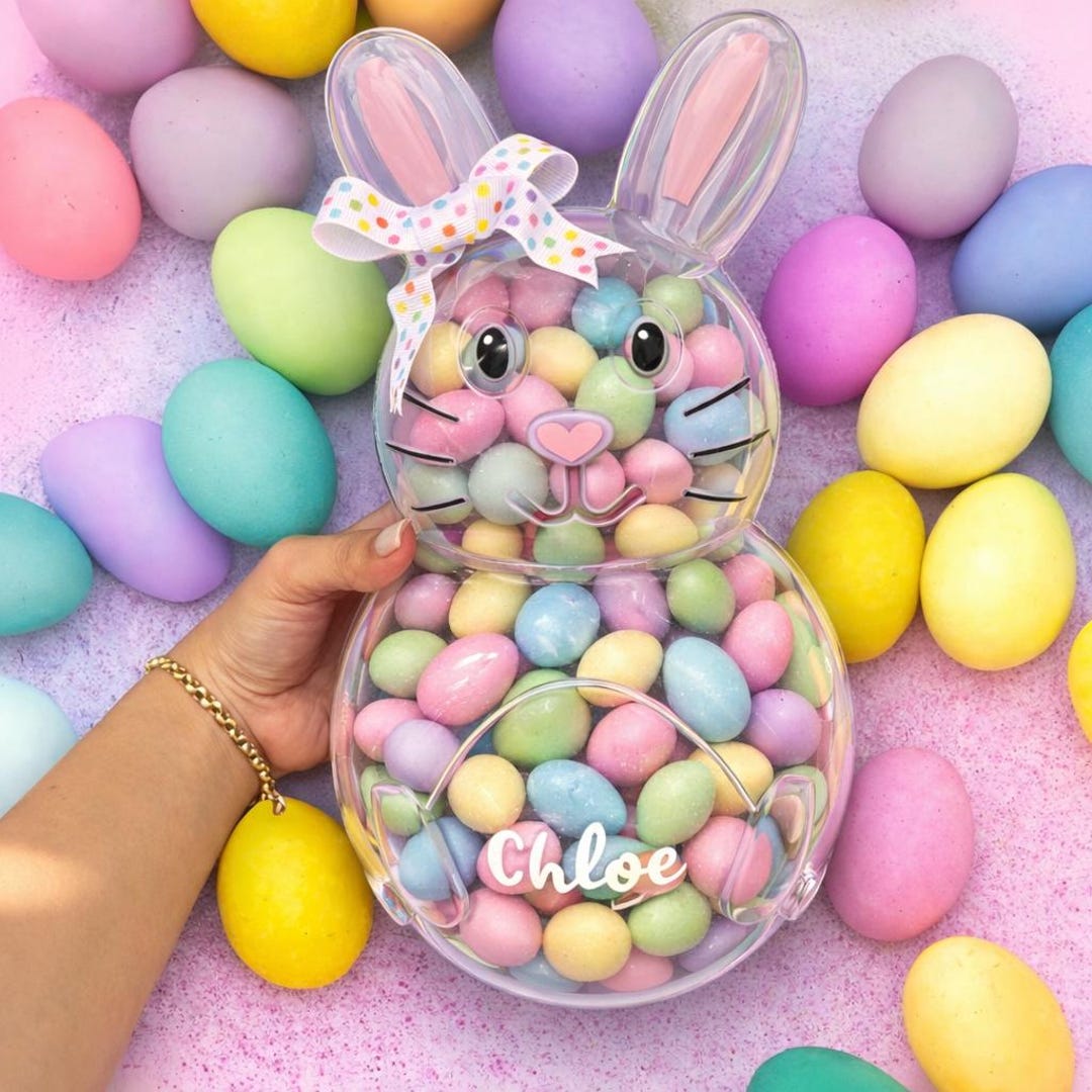 Personalized Clear Easter Bunny Treat Box – Reusable Candy Holder, Kids ...