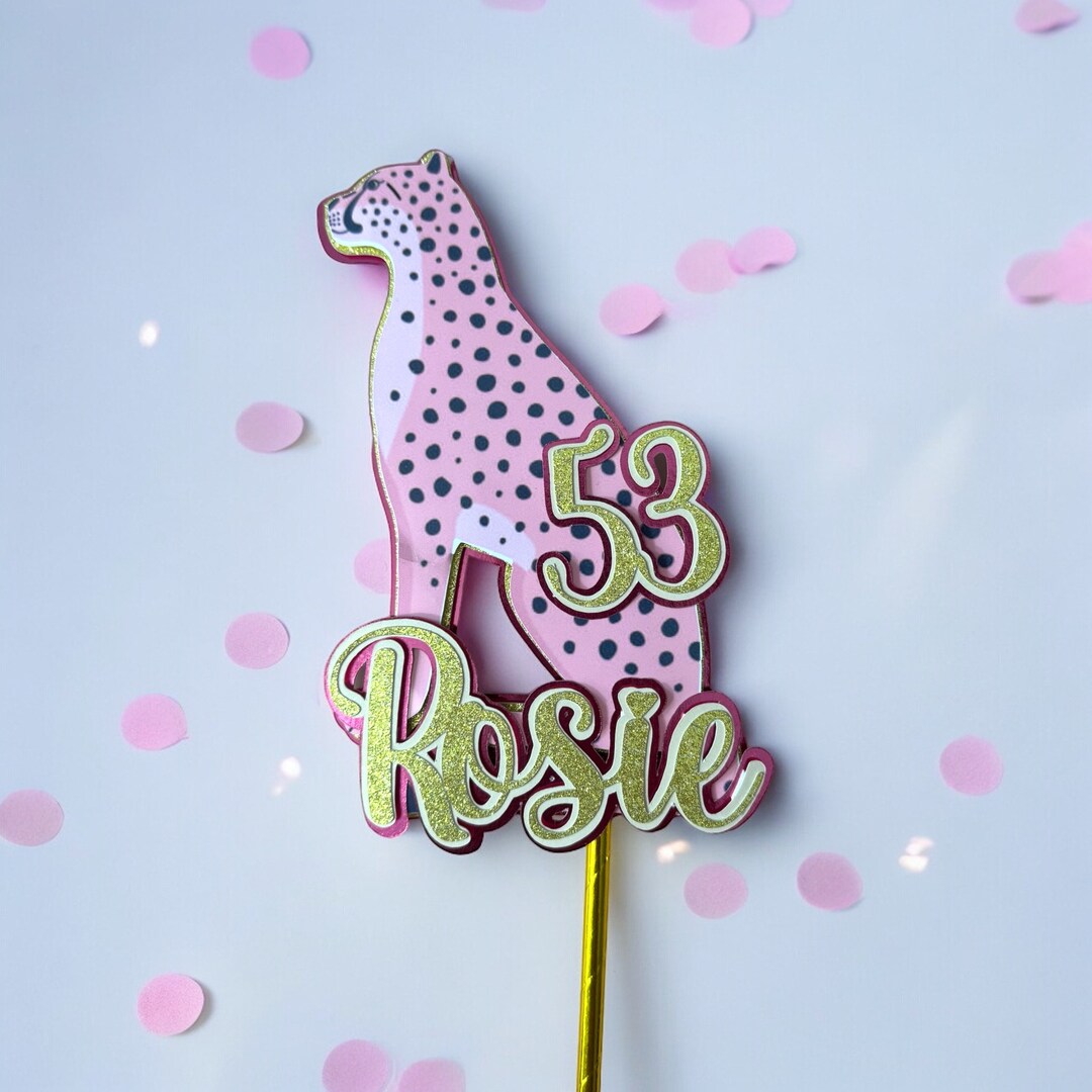 Personalized Cheetah Cake Topper: Pink Leopard Birthday Party Decor - Etsy