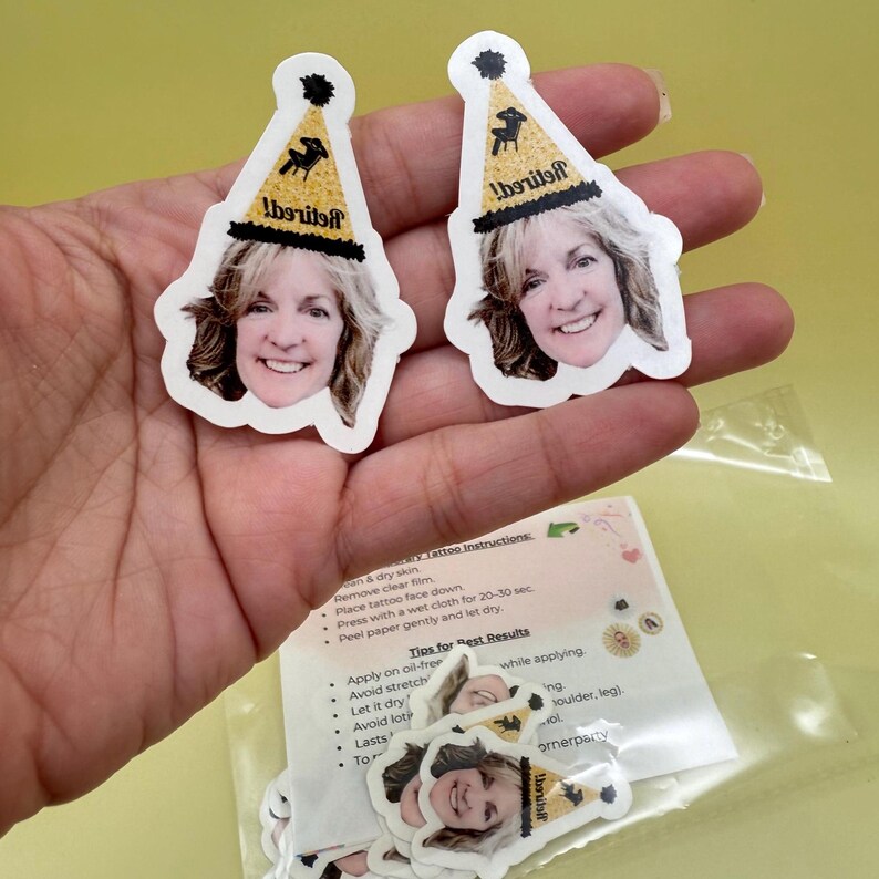 Custom Retirement Photo Tattoos, Personalized Funny Face Party Favors ...