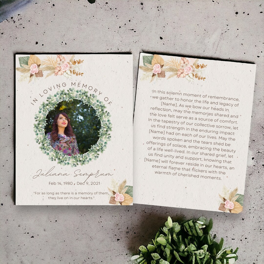 Printable Memorial Service Card, Memorial Card Template, Memorial Day ...