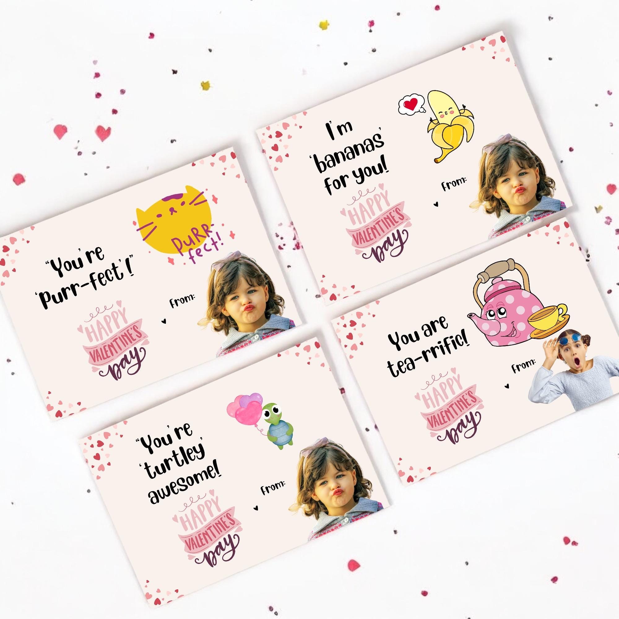 Personalized Kids Valentine Cards: Funny Face Cards for School ...
