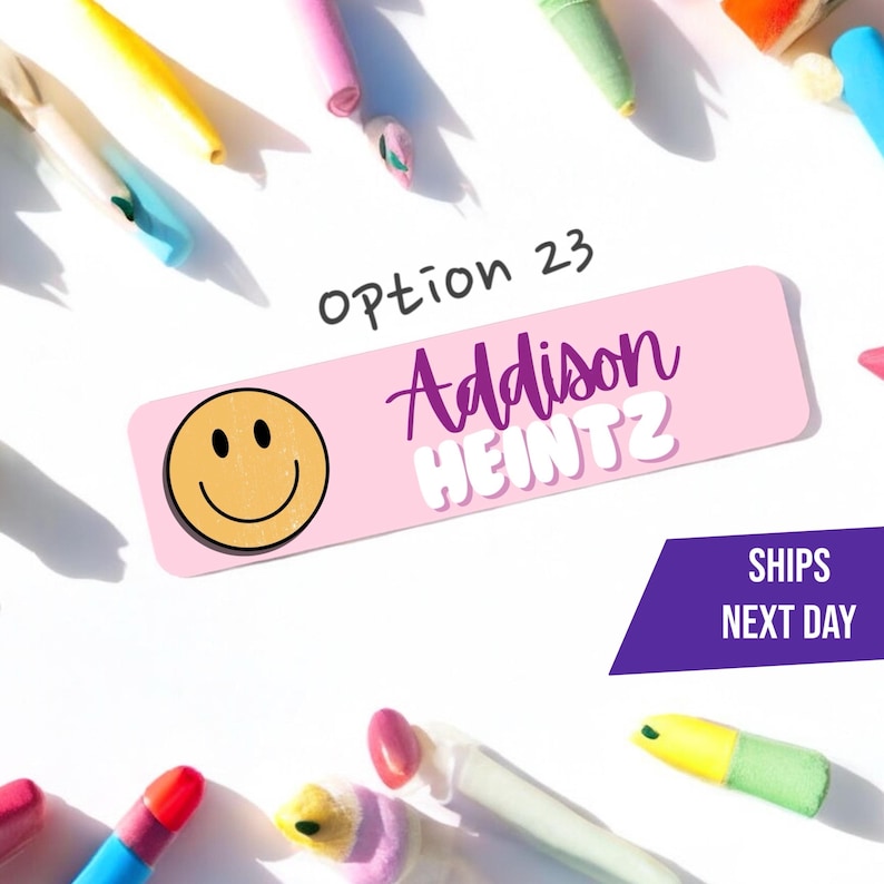 Personalized School Name Stickers: Groovy Smiley Face Labels - Etsy