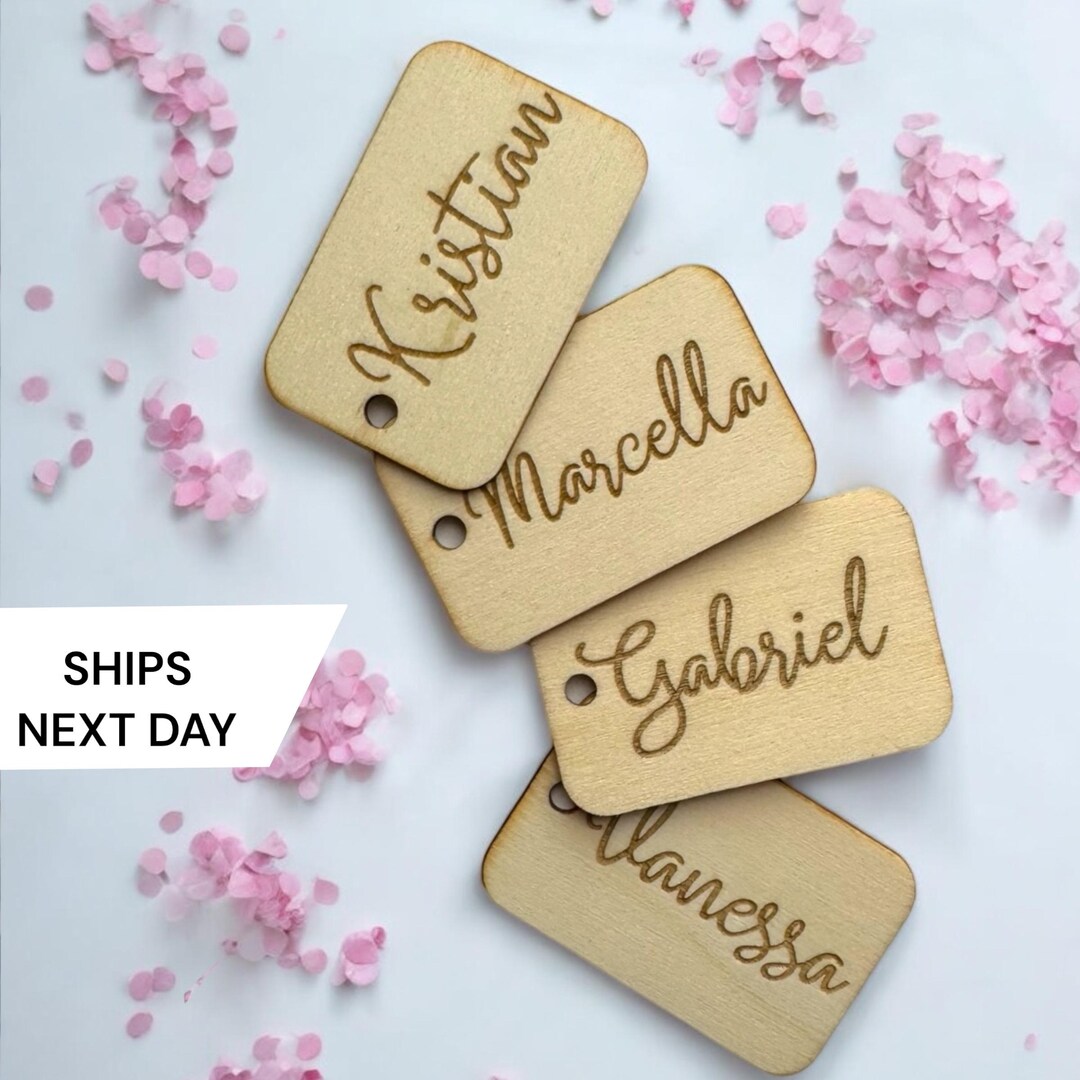 Wooden Custom Name Tags, Wooden Gift Tags, Custom Engraved Tags, Wood ...