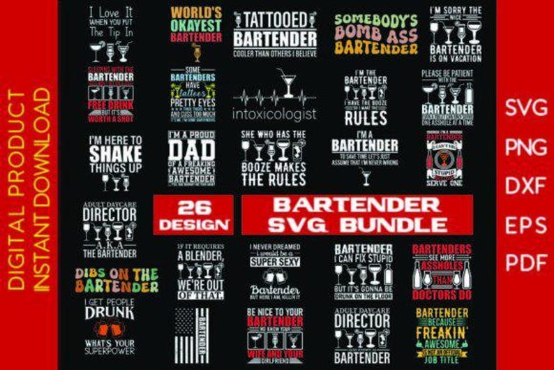 Bartender SVG Bundle | 78 Designs | Funny Bartender Quotes, Mixology ...