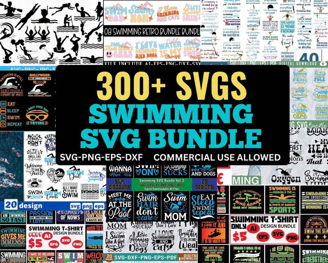 Swimming SVG Mega Bundle | 300 Designs | Swimmer Silhouettes, Swim Mom ...
