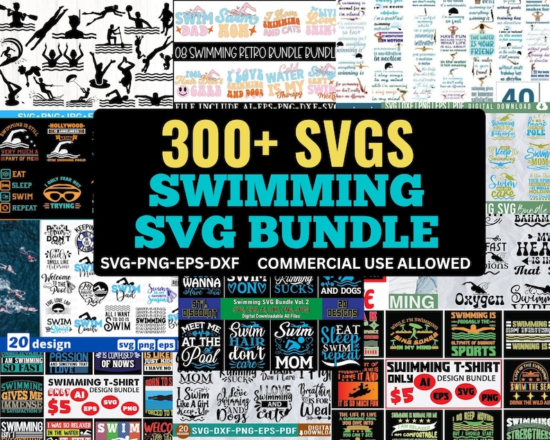 Swimming SVG Mega Bundle | 300 Designs | Swimmer Silhouettes, Swim Mom ...