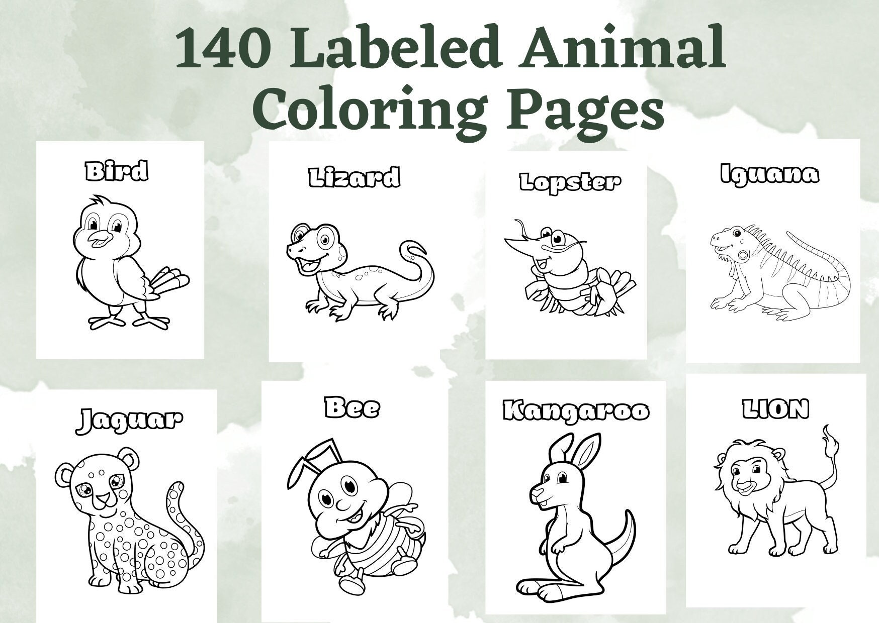 140 Labeled Animal Coloring Pages for Kids, Printable Coloring Pages ...