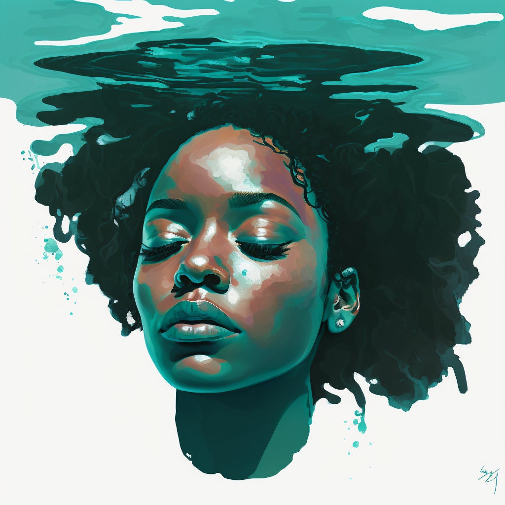 Black Woman Underwater Painting, Instant Download, Printable Art ...