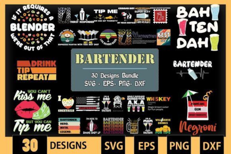 Bartender SVG Bundle | 78 Designs | Funny Bartender Quotes, Mixology ...