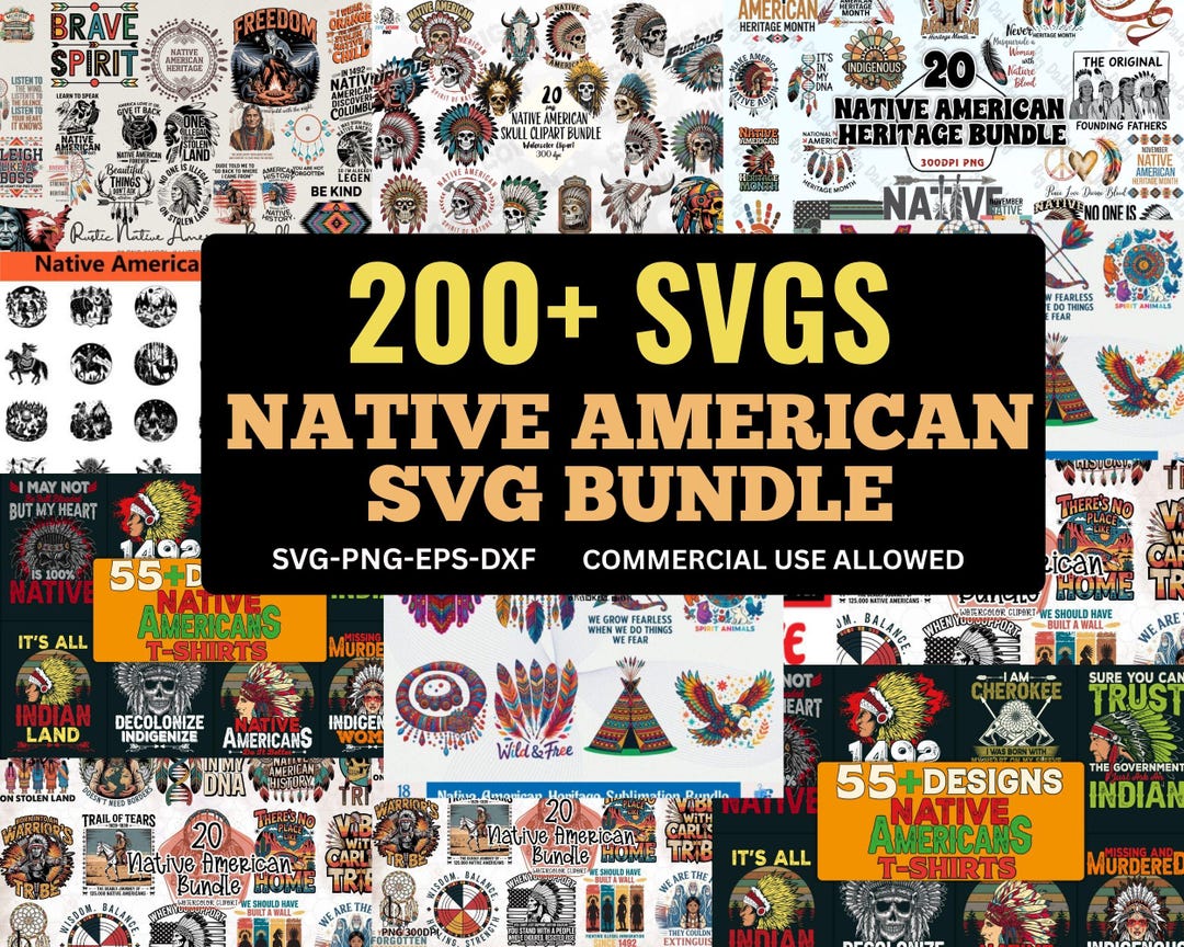 Native American SVG Mega Bundle | 200+ Designs | Feather Headdress ...
