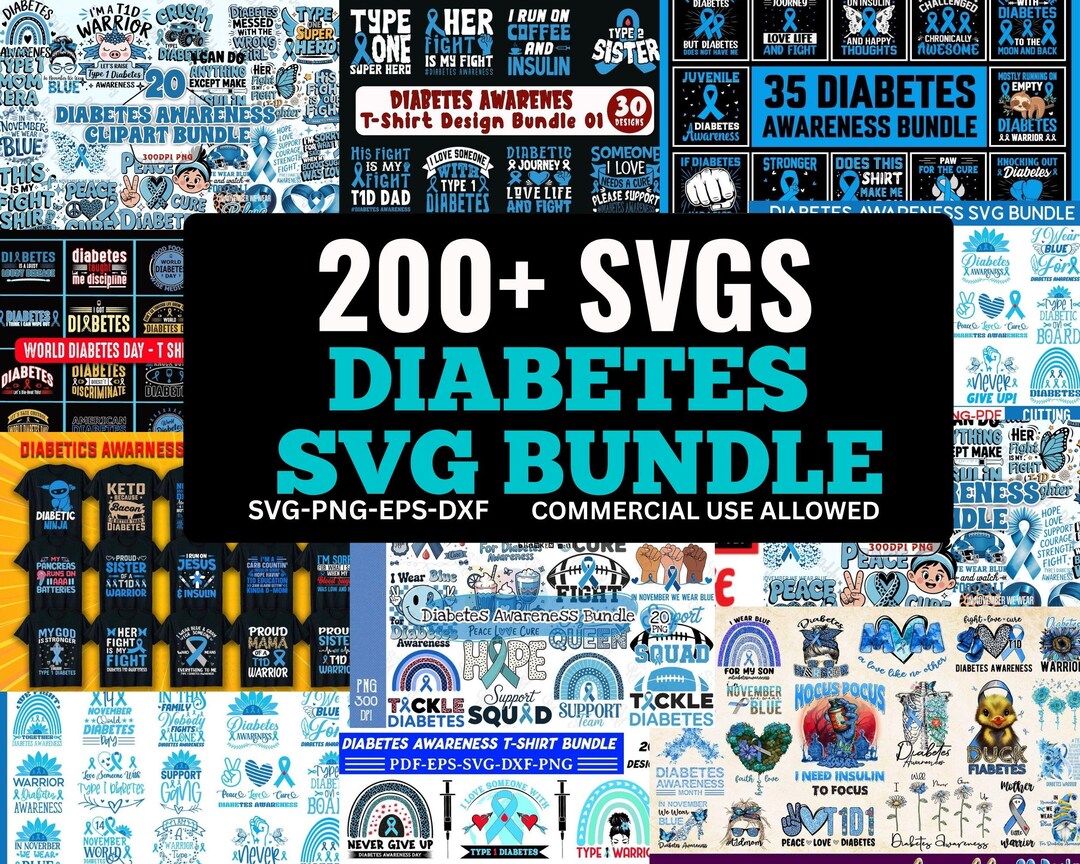 Diabetes SVG Mega Bundle | 200+ Designs | Type 1 & Type 2 Awareness ...