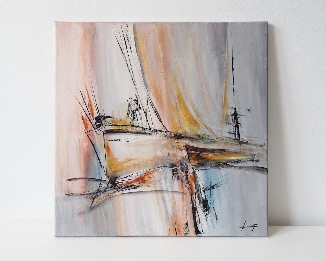 Abstract Painting of Stylized Boats. Acrylic Painting on - Etsy