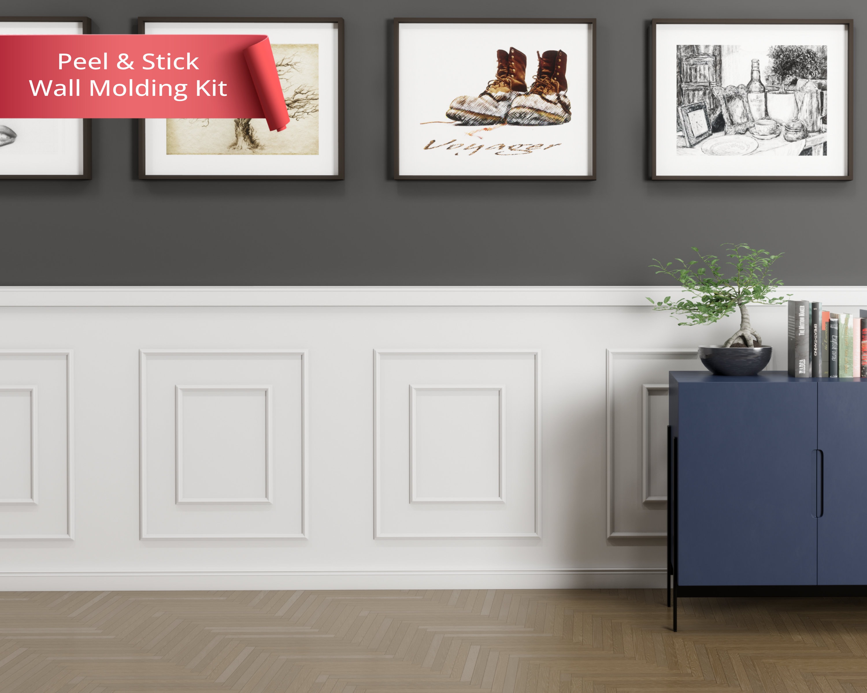 Peel and Stick Half Wall Moulding Kit, Wainscotting Panels, Self ...